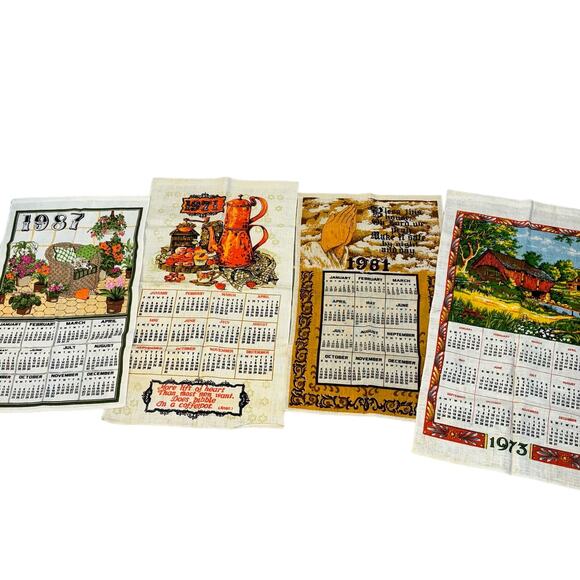 Vintage | Other | Vintage Lot Bundle Of 4 Retro Calendar Tea Towels 97s ...